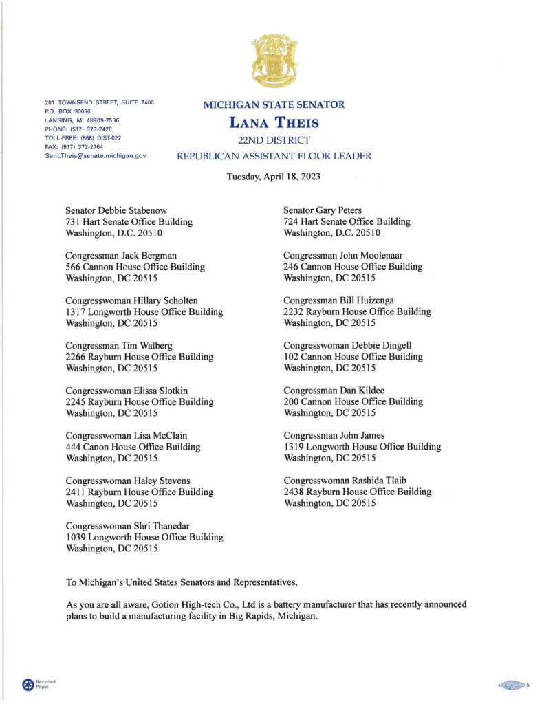 Five Michigan Senators Send Letter to Congress Urging Investigation ...