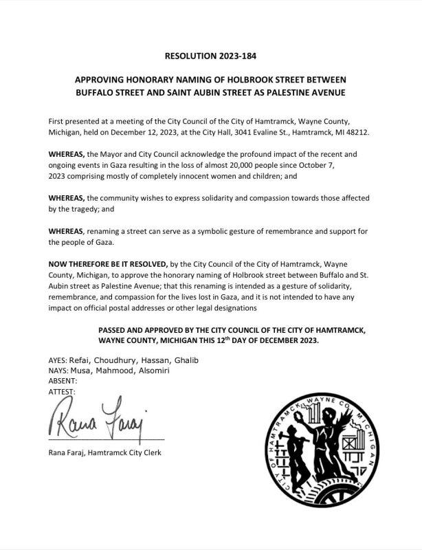 Muslim-controlled Hamtramck Unveils "Palestine Avenue" Street Sign